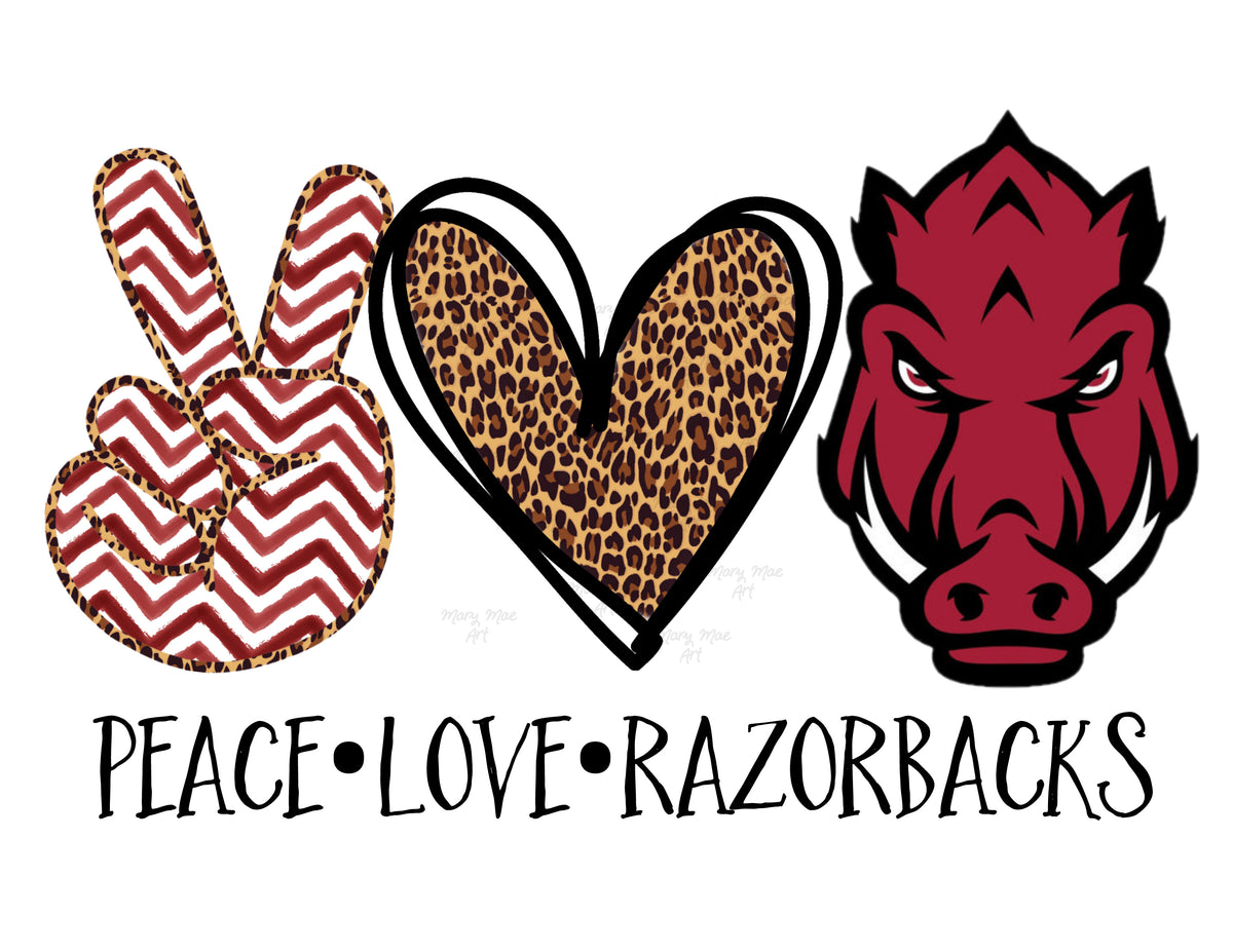 Peace Love Razorbacks, Sublimation Transfer – Mary Mae Art